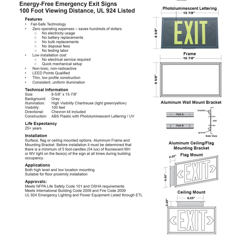 EXIT Sign. Gray Polycarbonate, 100 Feet, Single Sided with Gray Frame ...
