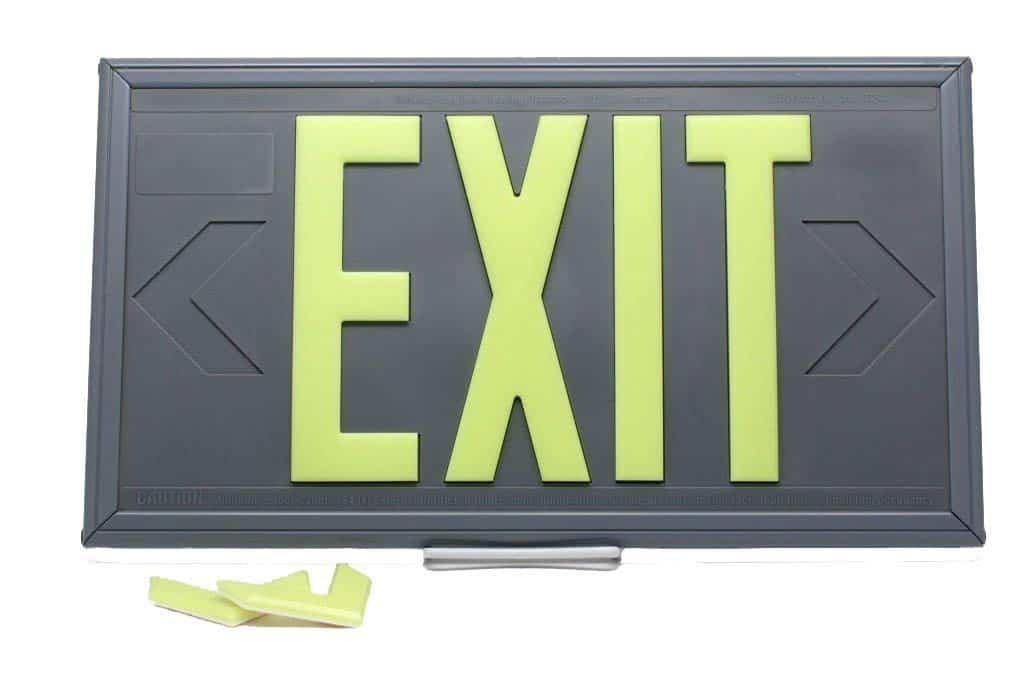 Gray Non-Electric Photoluminescent Aluminum Glow in the Dark EXIT Signs