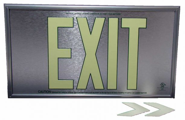 EXIT Sign. Brushed Aluminum. Green Lettering, 50 Feet, Single Sided ...