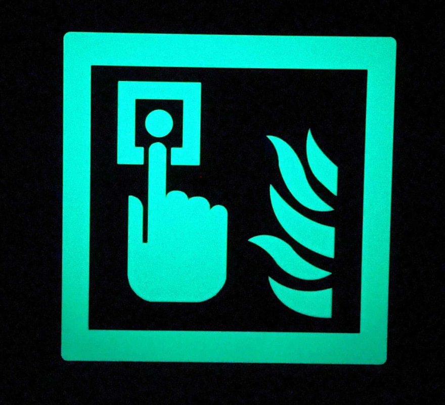 Press Alarm Button with Fire 6" x 6" Square - Glow in The Dark ...